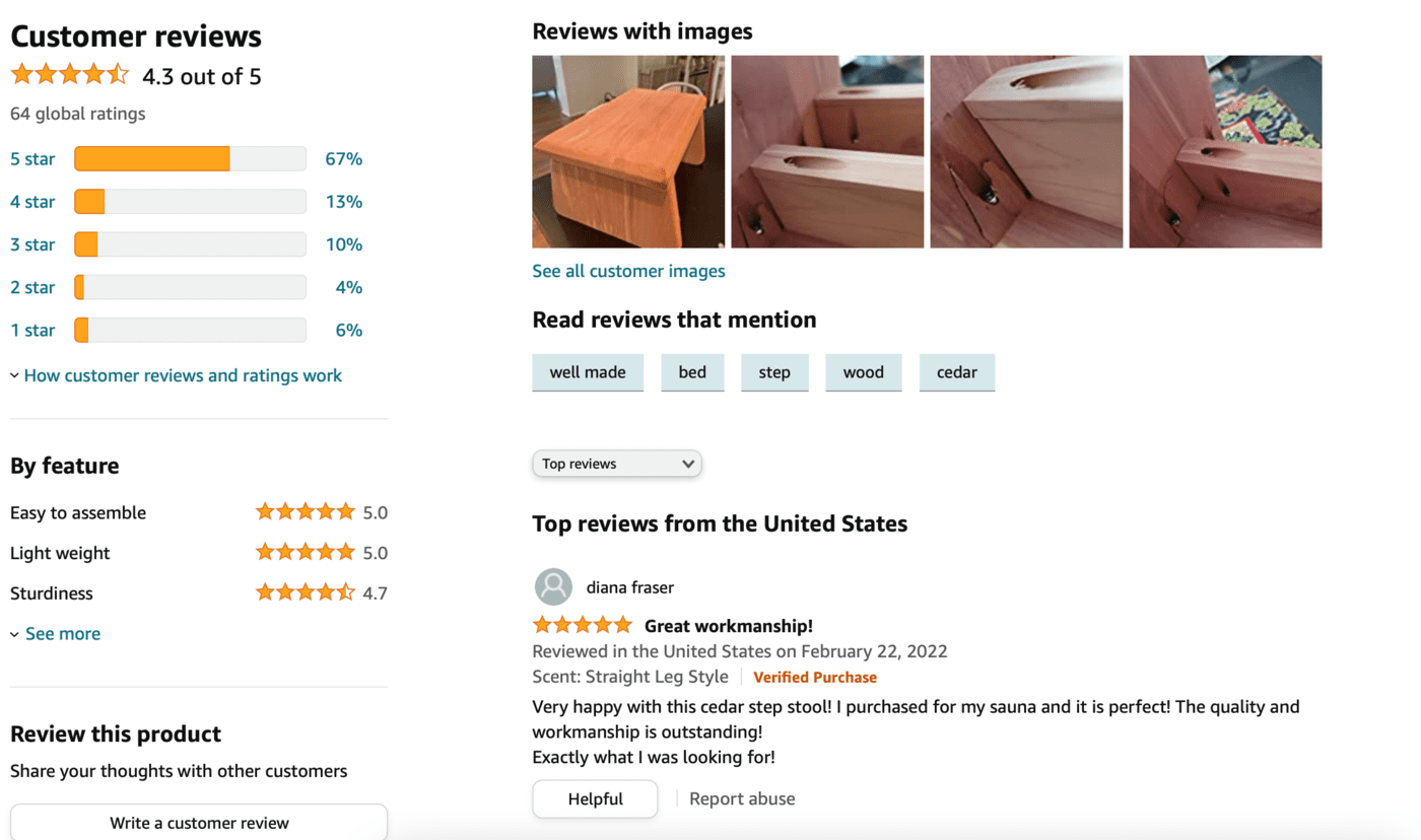 Made in USA Cedar Wood One Step Stool - Free Shipping